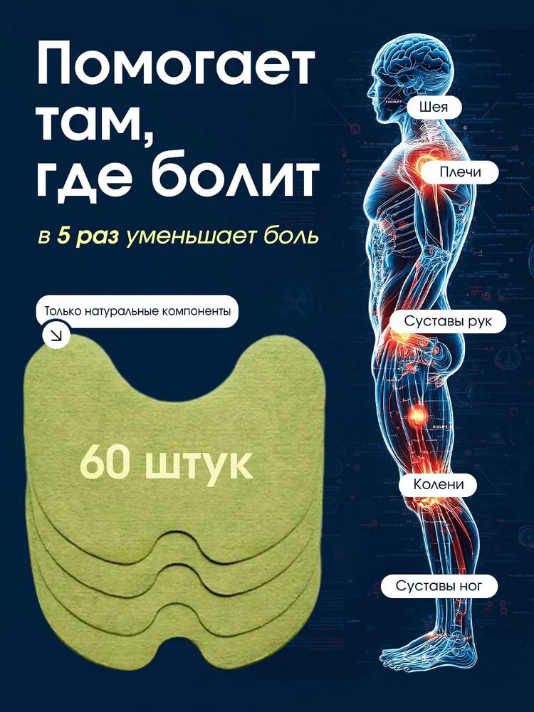 Пластырь обезболивающий для суставов, патч для снятия боли в колене, 60шт