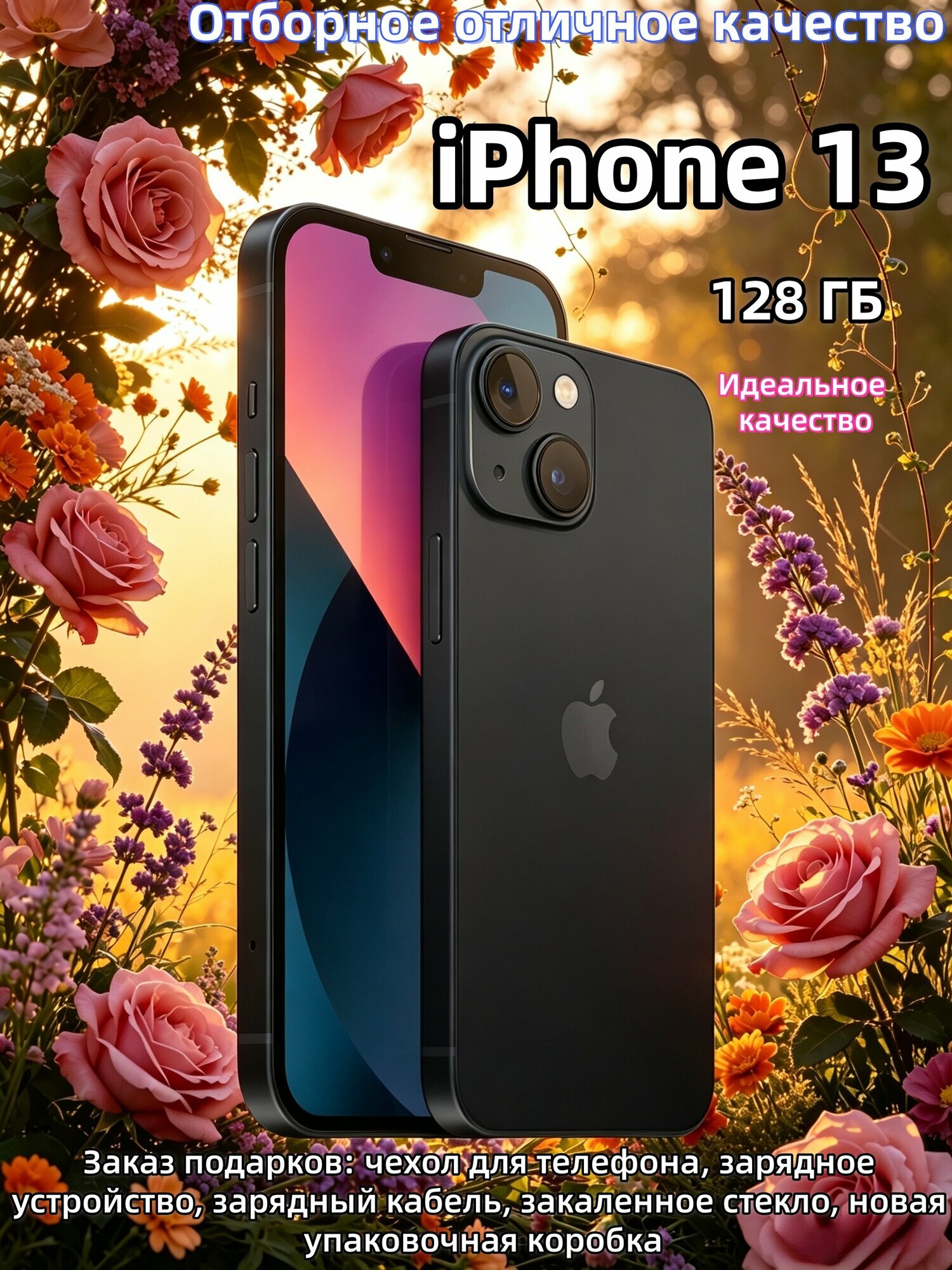 Смартфон Apple iPhone 13 128 ГБ, NFC, экран 6,1 дюйма, дисплей OLED, чёрный, Nano SIM