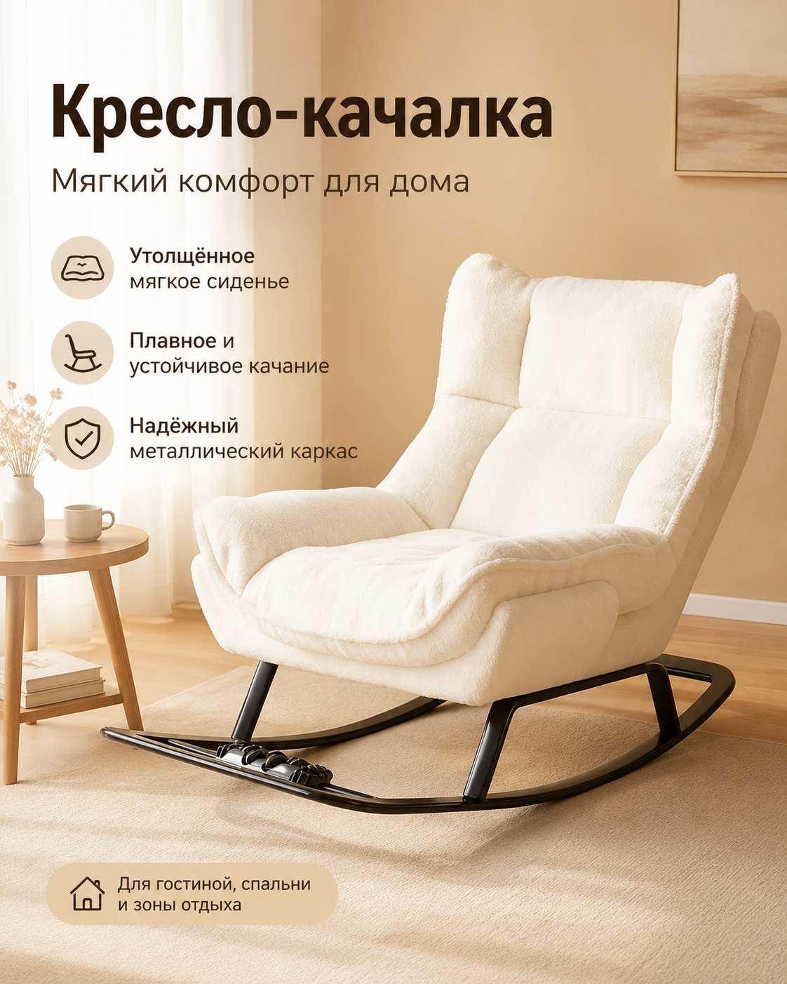 Кресло-качалка "Релакс", без подлокотников, бежевое, 130х80х50 см