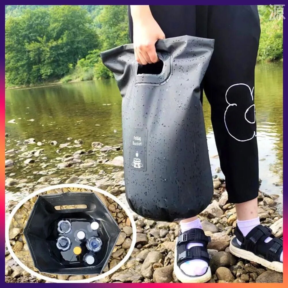 Канистра для воды Портативное складное ведро-сумка из ПВХ 20л Черный, белый — фото 1