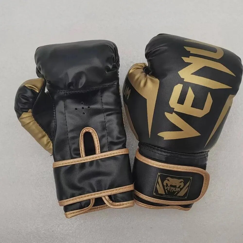 Перчатки боксерские Venum, искусственная кожа, размер XS/XL, 10 oz, черные с золотым