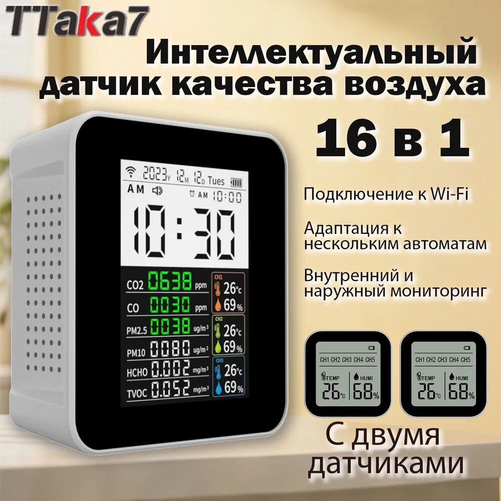 Датчик качества воздуха Tuya-2CO15, 16 в 1, дистанционный мониторинг с помощью приложения, оснащен беспроводным датчиком 1/2/3