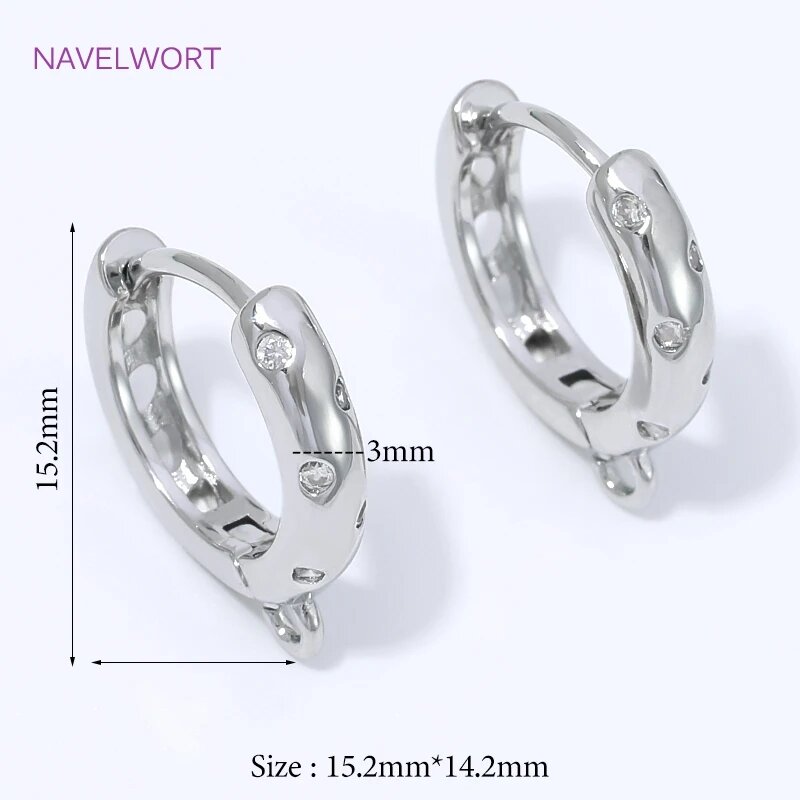 NAVELWORT Латунные швензы с позолотой 18K и цирконами 4 pieces, Серый, Rhodium Plated