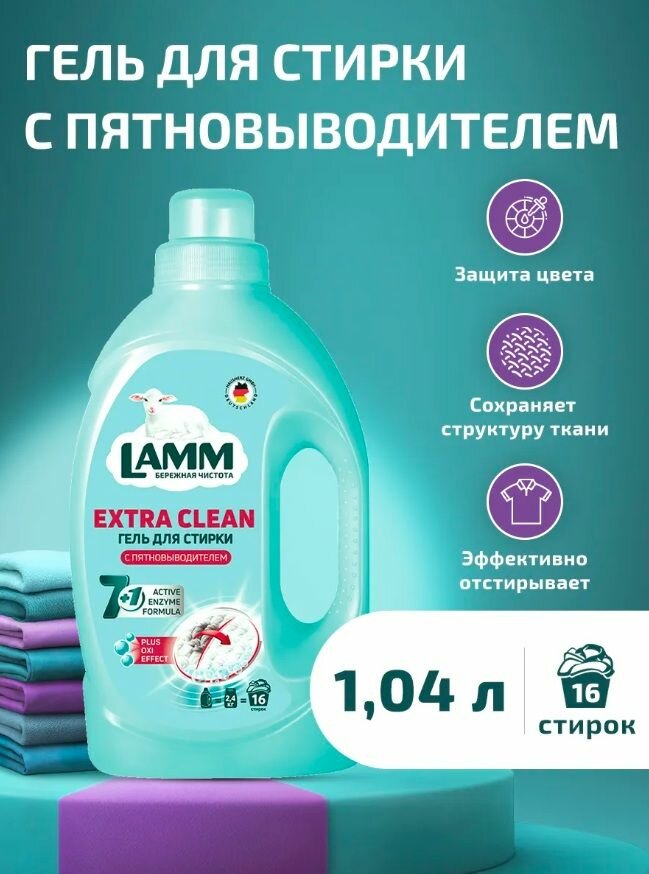 Средство для стирки жидкое гель с пятновыводителем 1,04л
