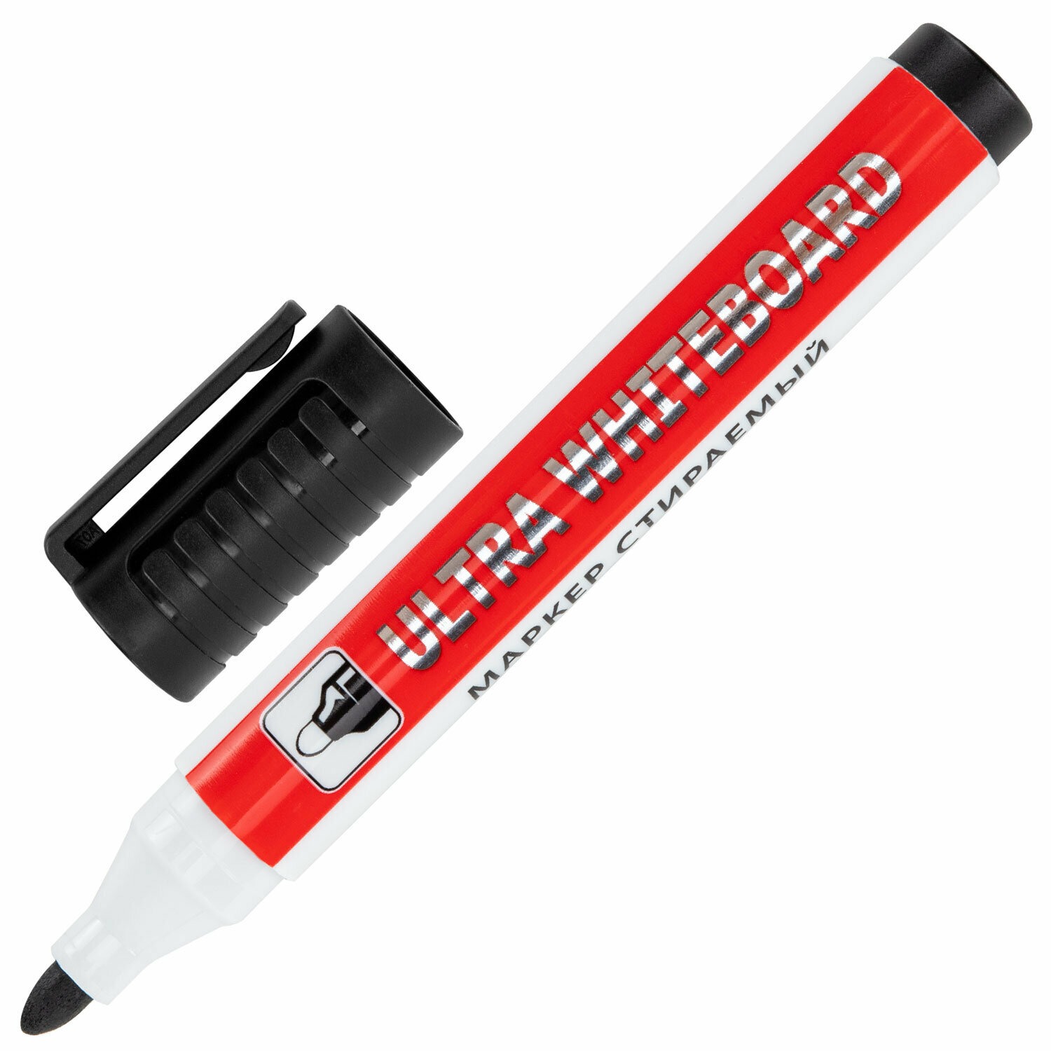 Упаковка 12 шт. Маркер стираемый для белой доски черный, BRAUBERG "ULTRA WHITEBOARD MARKER", 3 мм, с клипом, 152634
