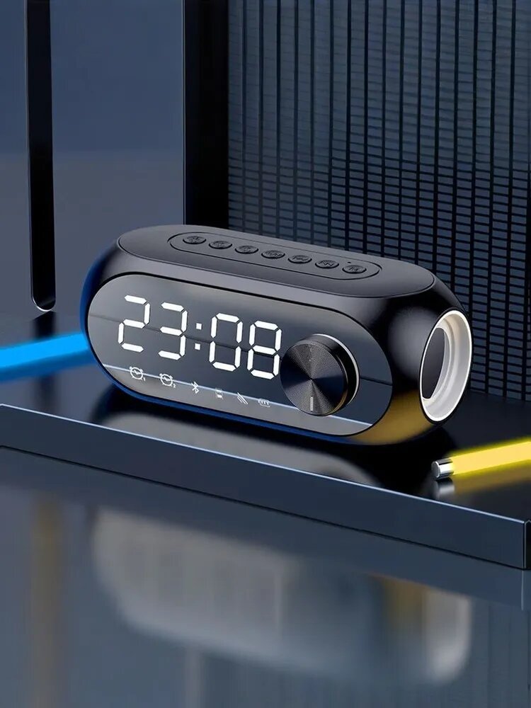 Колонка-динамик портативная, беспроводная, с часами-будильником, Bluetooth с поддержкой USB, TF-карты, FM-радио-будильник/Электронные настольные часы со светодиодной подсветкой Сабвуфер/