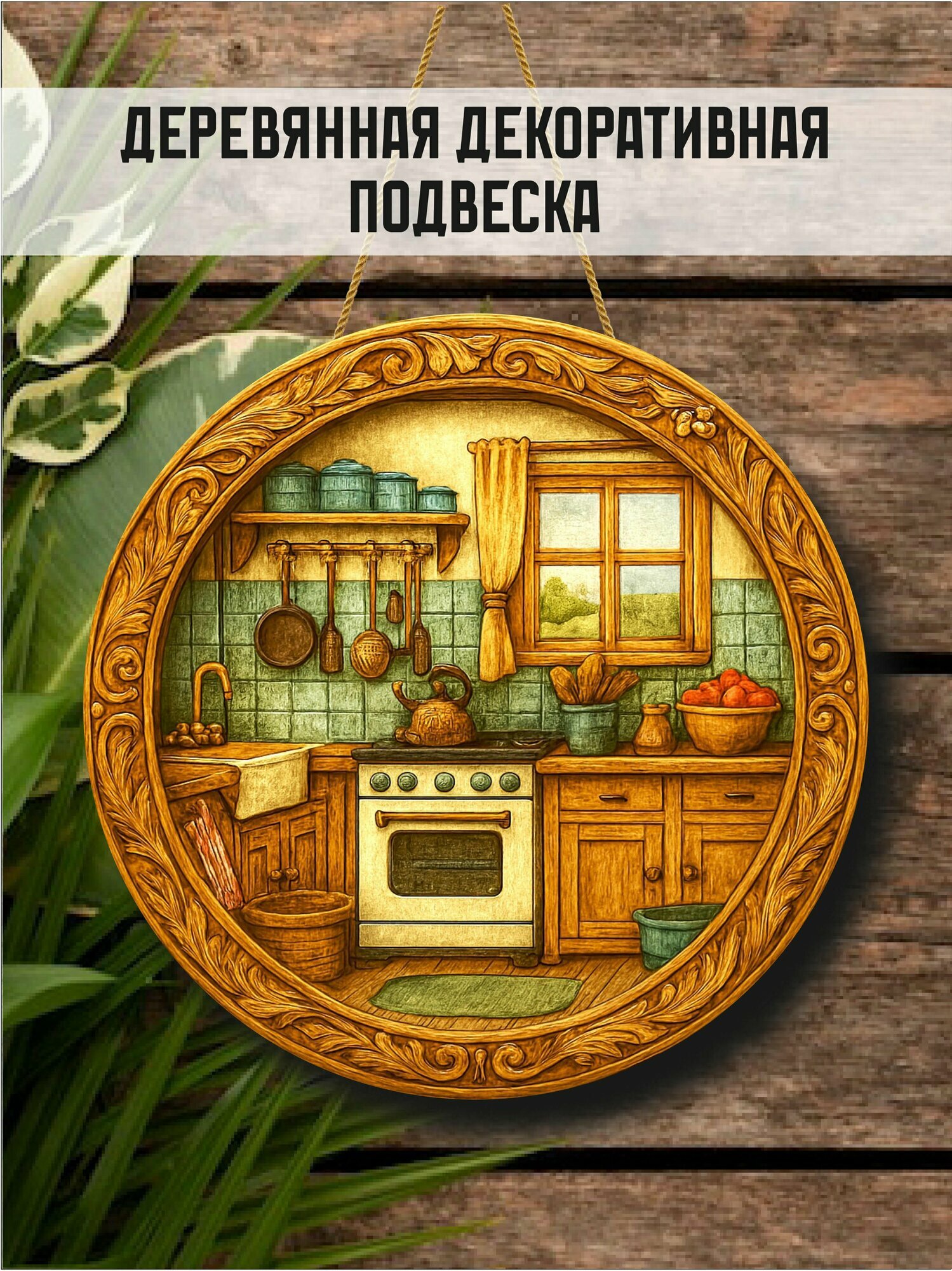 Декоративная подвесная табличка из дерева круглая