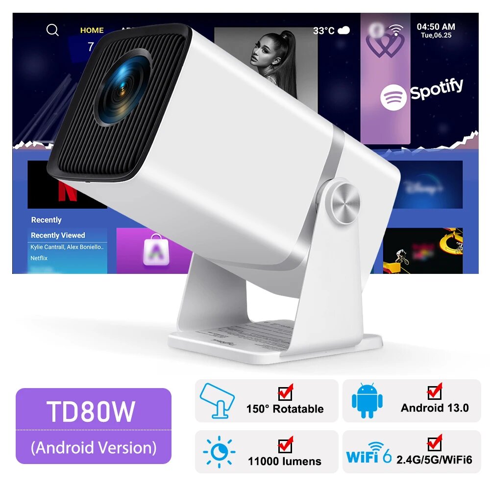 Портативный проектор ThundeaL TD80W 4K Full HD с Android US Plug