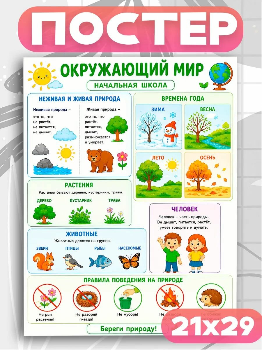 Обучающие плакаты для детей Окружающий Мир