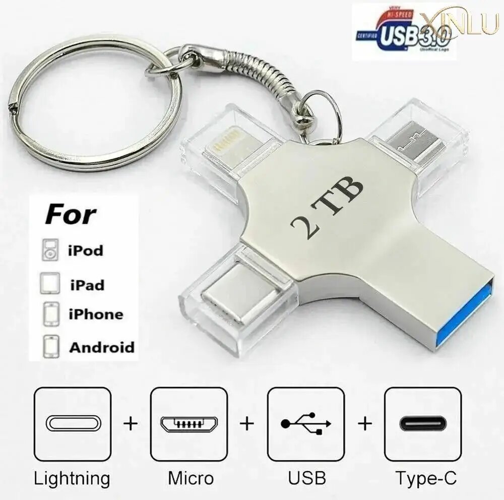 2 ТБ для телефона флеш-накопитель, Apple Lightning, micro USB, Type-C. Флэшка .(Название продукта: 2TB)
