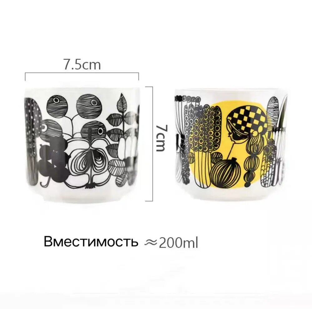 Marimekko Сервиз кофейный Siirtolapuutarha, керамика, белый, 200 мл, H7xØ7.5см — фото 1