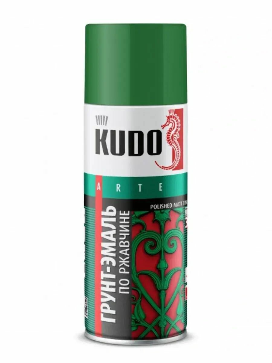 Грунт-эмаль KUDO "KU-316002", по ржавчине, зеленая, RAL 6002, 520 мл