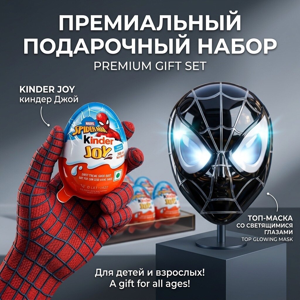 Маска Человека-паука (светящаяся) + Kinder Joy готовый подарок