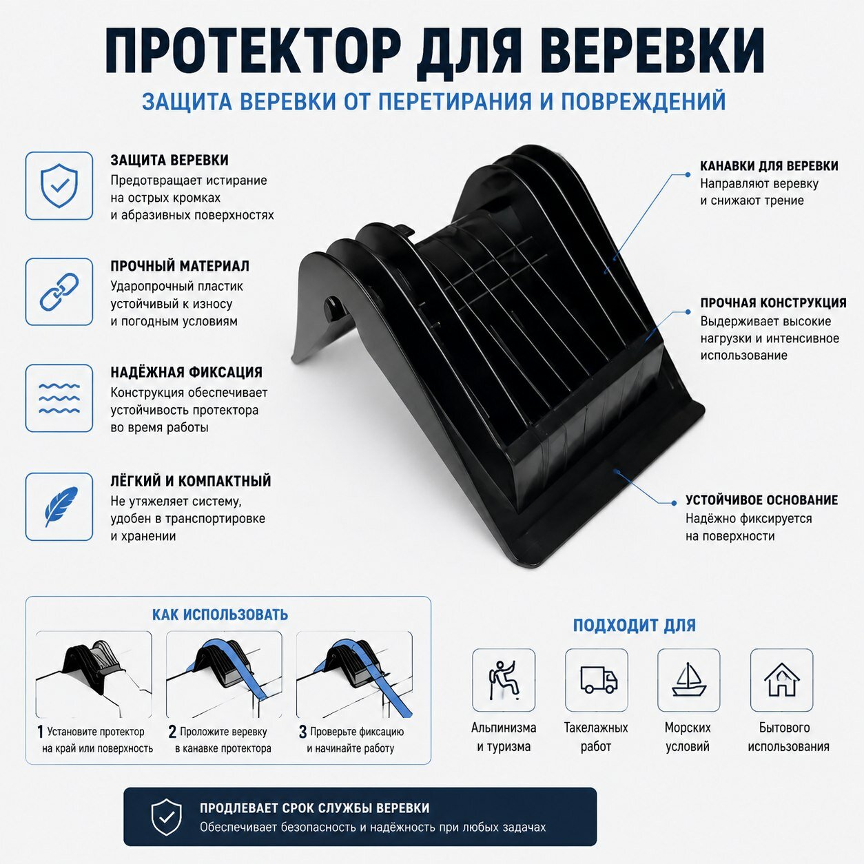 Протектор пластиковый угловой средний для веревки