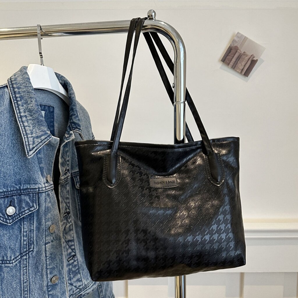 Ручная Сумка Большой Емкости Houndstooth Для Женщин, Пассажиров Пригородных Поездов, Сумка Через Плечо, Водонепроницаемая Искусственная Сумка с Широкими Ремнями