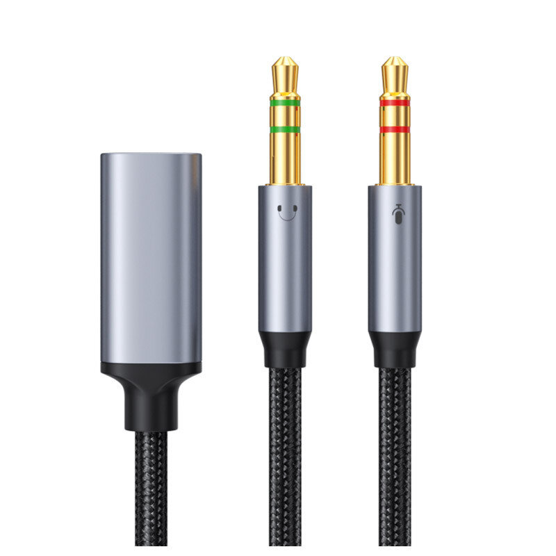 Двойной плетеный адаптер-разветвитель 3.5 мм на USB Type-C, 2-в-1 аудиокабель с микрофоном, стереозвук для телефонов, без батареи, переходник "мама-папа", длина 11.81 дюйма