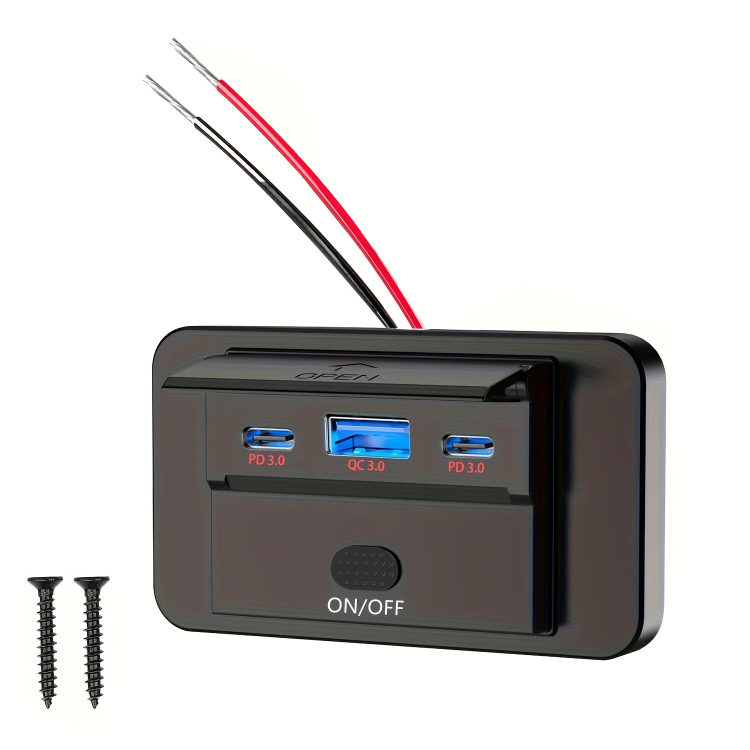 Настенное автомобильное зарядное устройство с тремя USB-портами, быстрая зарядка QC3.0 и PD3.0, Type-C с выключателем, для авто, автобусов, грузовиков, мотоциклов, лодок и автодомов, 1 шт.
