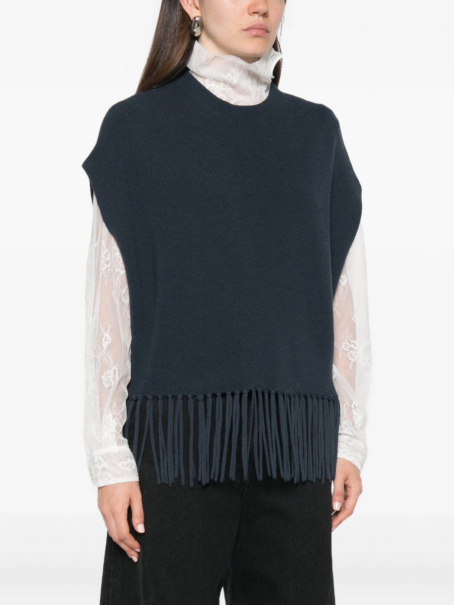 Накидка PATRIZIA PEPE Fringed wool poncho, размер OneSize — фото 1