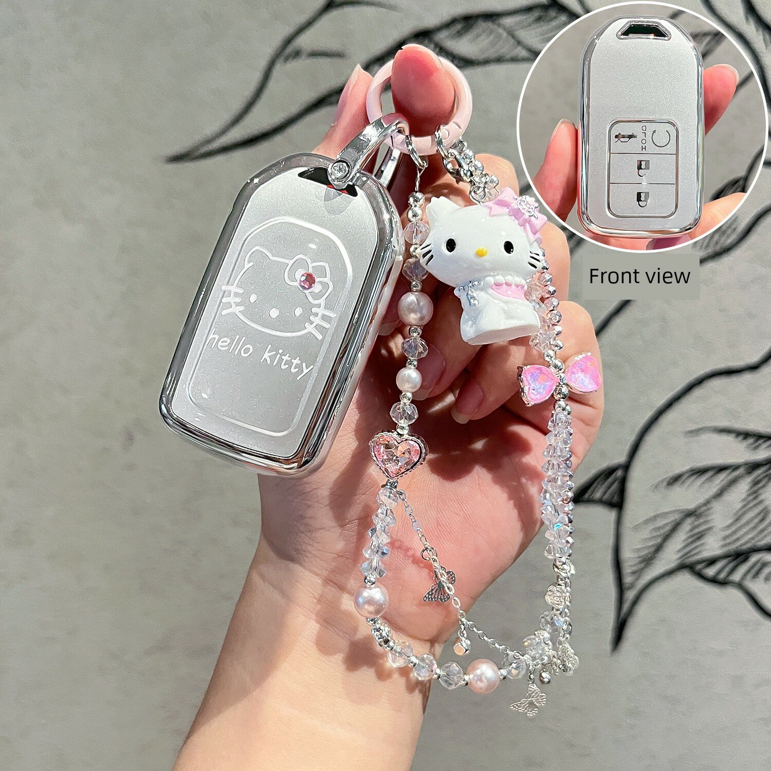C-стиль чехол для ключа с ирисовым серебристым рисунком KT Cat и браслетом KT Cat