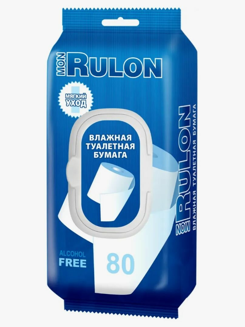 Влажная туалетная бумага Mon Rulon 80 шт, с экстрактом ромашки, смываемая с клапаном