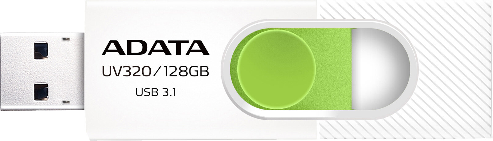 ADATA 128 ГБ USB-флеш-накопитель UV320 (AUV320-128G-RWHGN), USB 3.2; USB Type-A, до 100 Мб/сек, Пластик, белый; зеленый