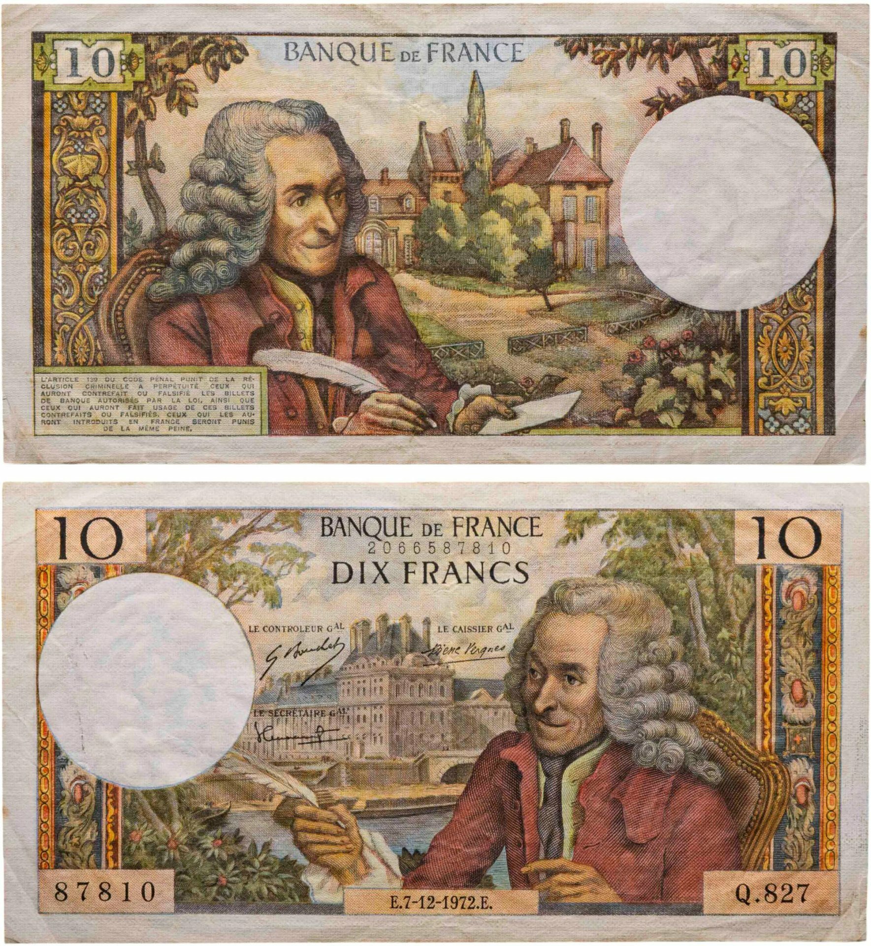 Франция 10 франков 1972 Voltaire, Вольтер Pick 147