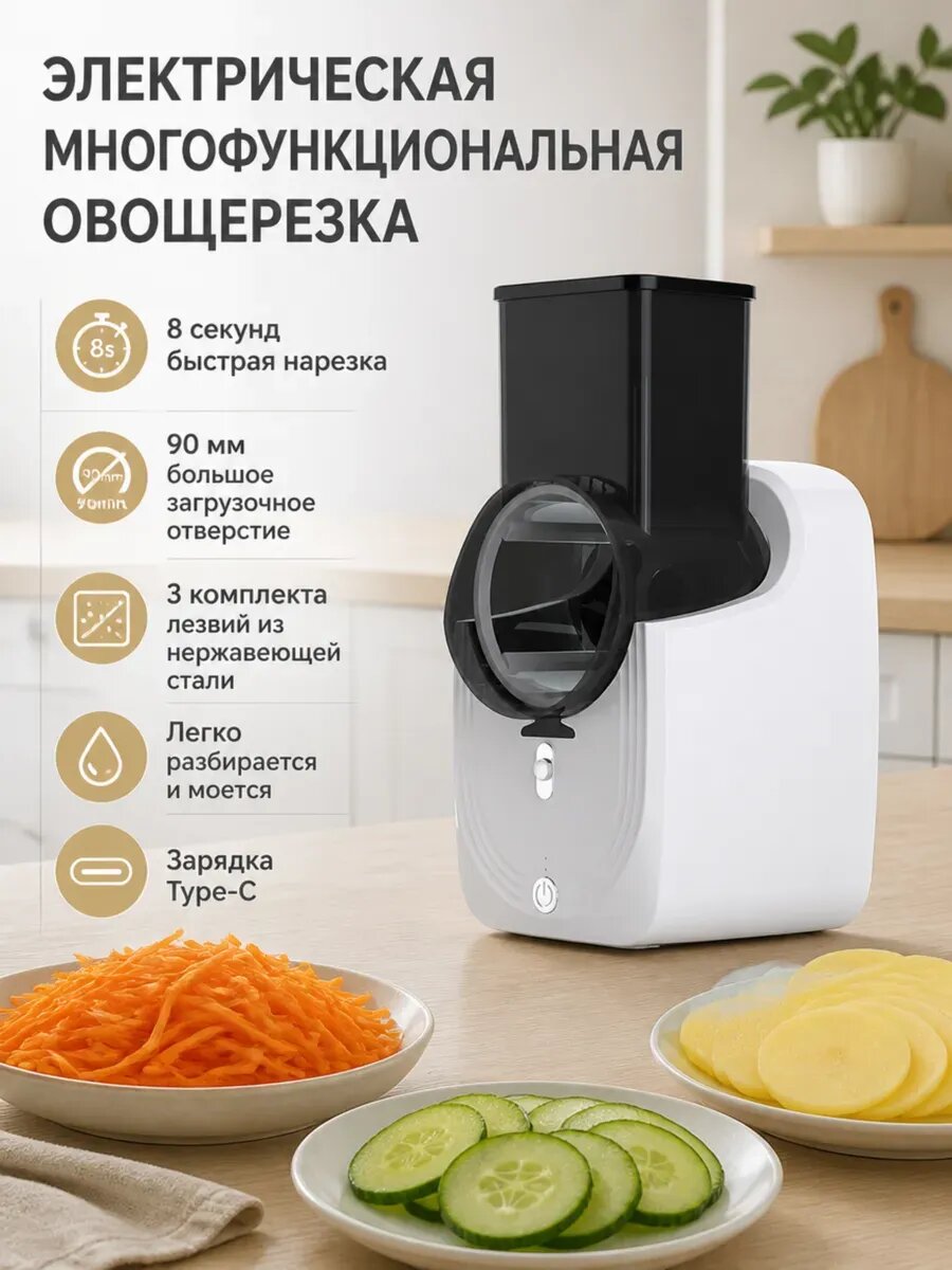 Электрический комбайн здоровье с насадками,35,20,15,1, false, для овощей, со сменными насадками, белый