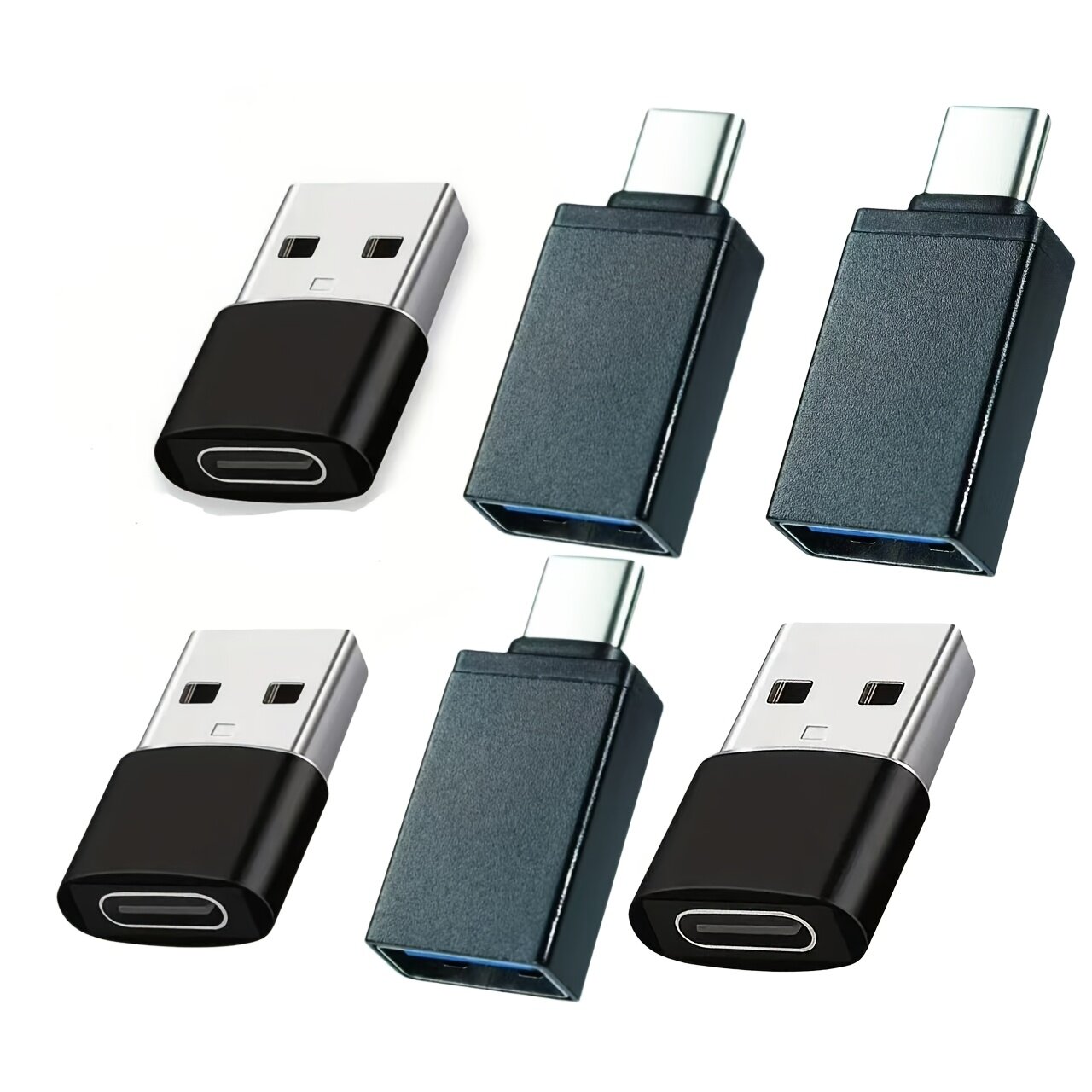 Адаптеры USB-C (гнездо) – USB-A (штекер) и USB-A (гнездо) – USB-C (штекер), комплект 6 шт, черный, поддержка зарядки и высокоскоростной передачи данных