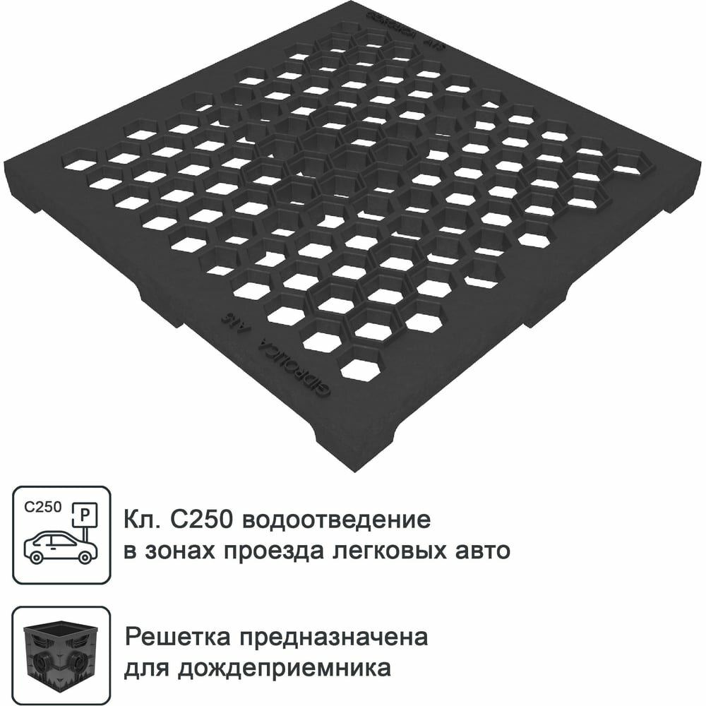 Чугунная решетка для дождеприемника Gidrolica Point соты 30x30x30 см 205/3