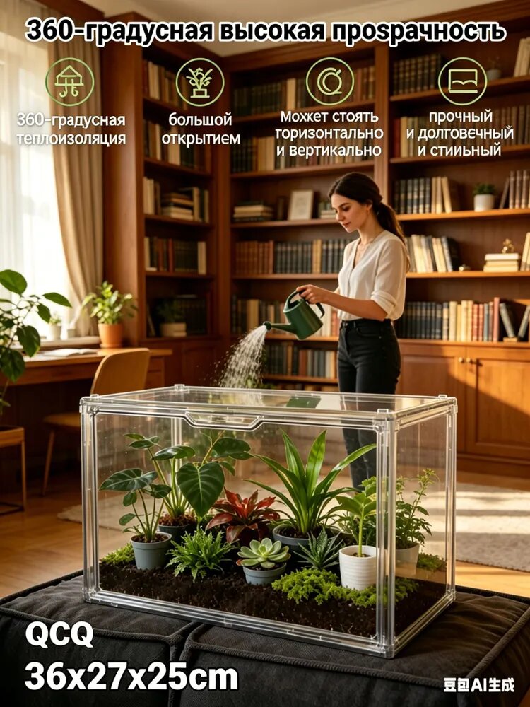 Парник, теплица мини тепличка для суккулентов 0.36х0.27х0.25м, Пластик, Акрилик