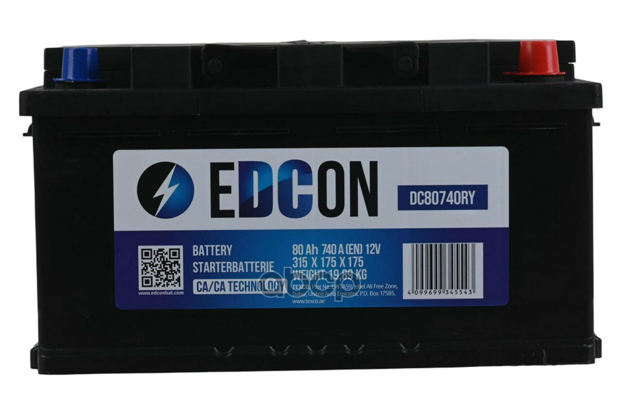 Аккумуляторная батарея! 80Ah 740A +справа 315х175х175 B13 DIN EDCON арт. DC80740RY