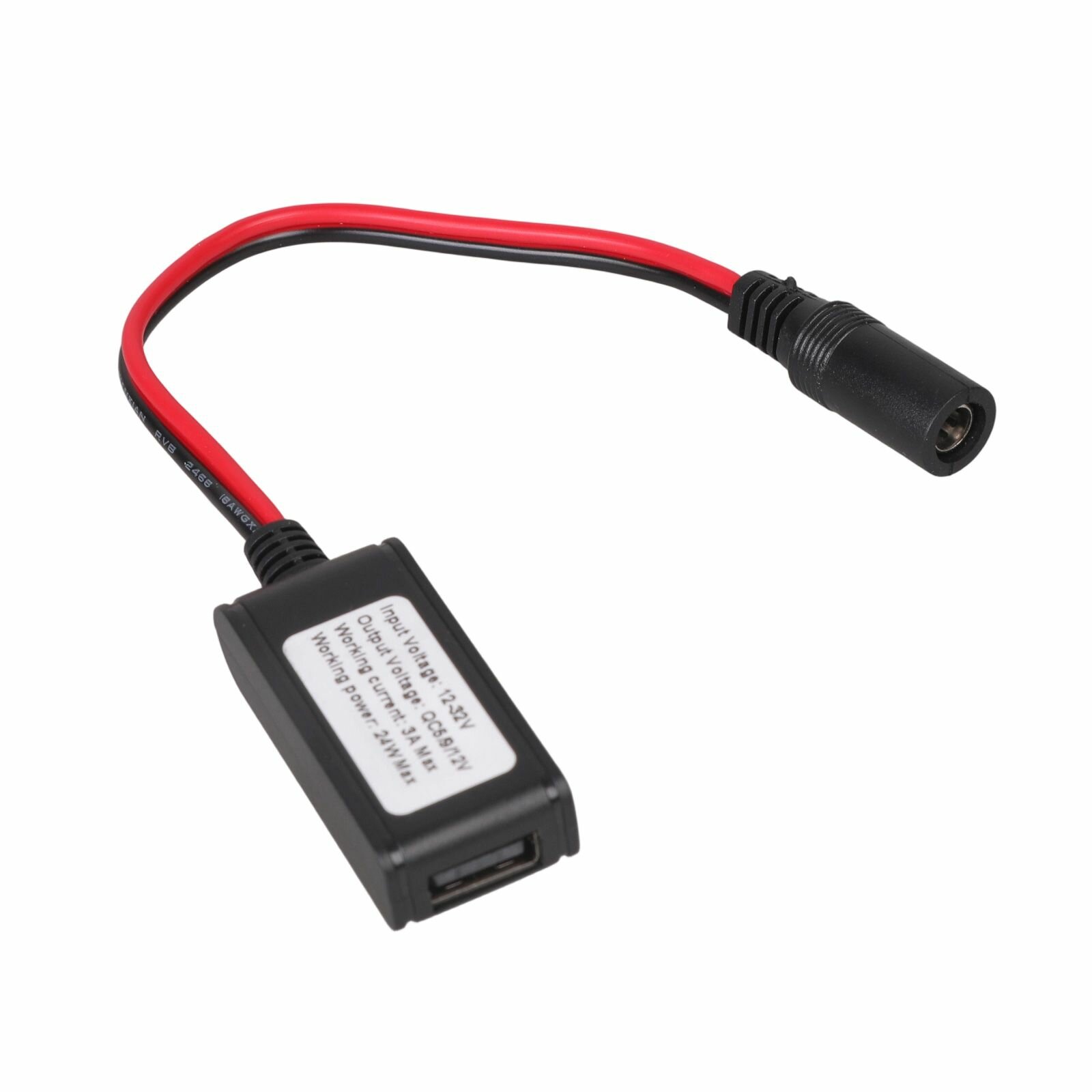 Кабель питания DC12V-32V c разъемом USB для быстрой зарядки 23см