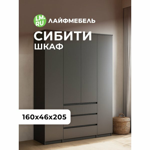 Шкаф для одежды графит Лайфмебель Сибити