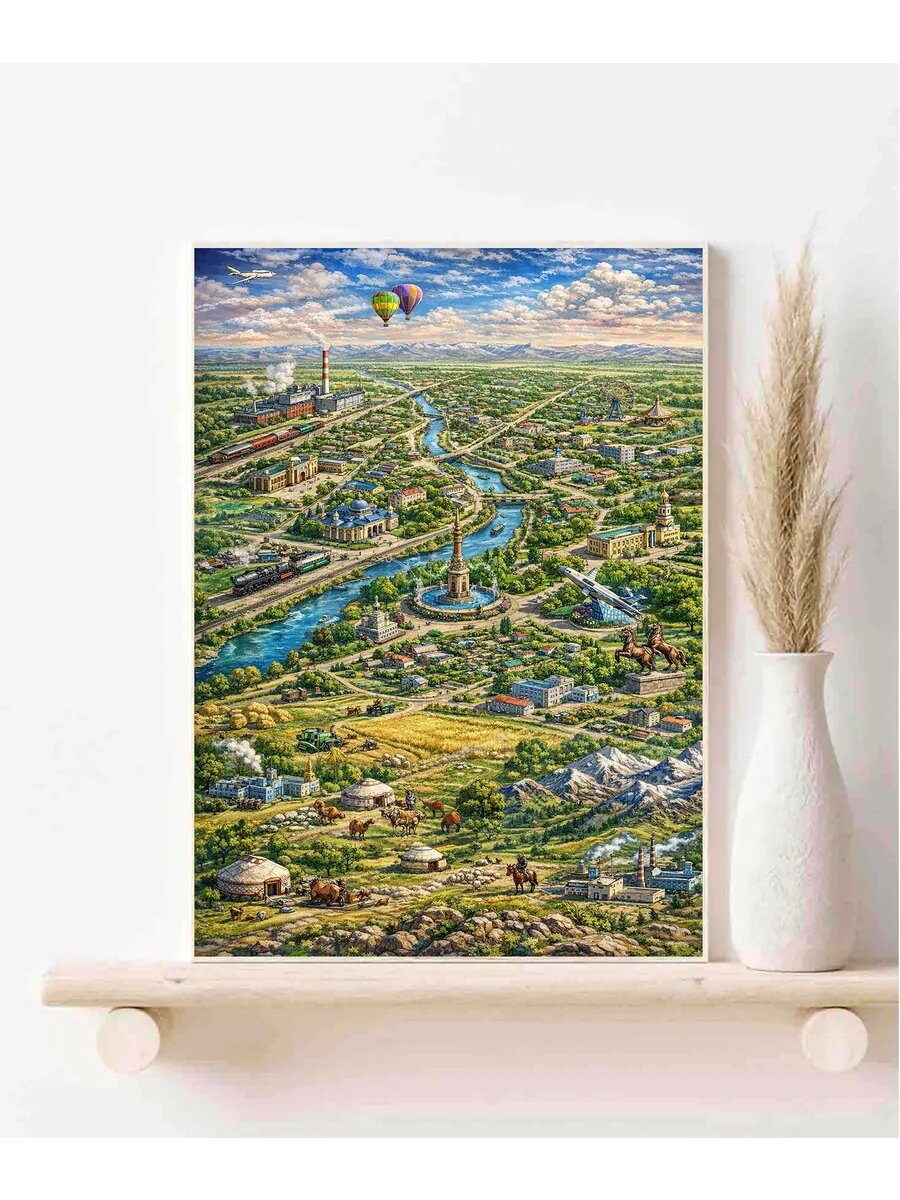 Шу, Казахстан, Fantasy Map, Карта, Плакат 30x42см
