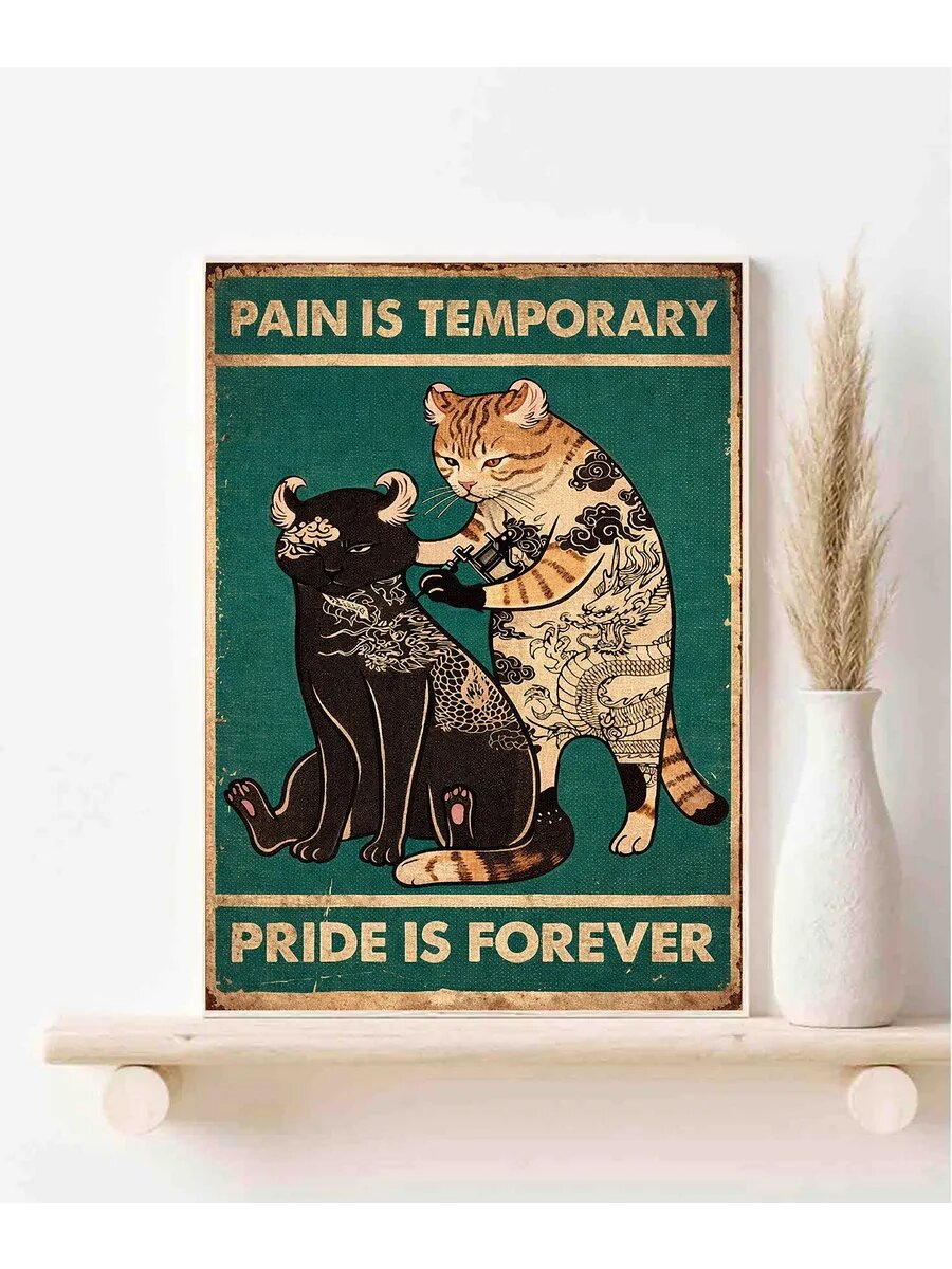 Американский керл, Pain is Temporary, Tattoo, Плакат 30x42с
