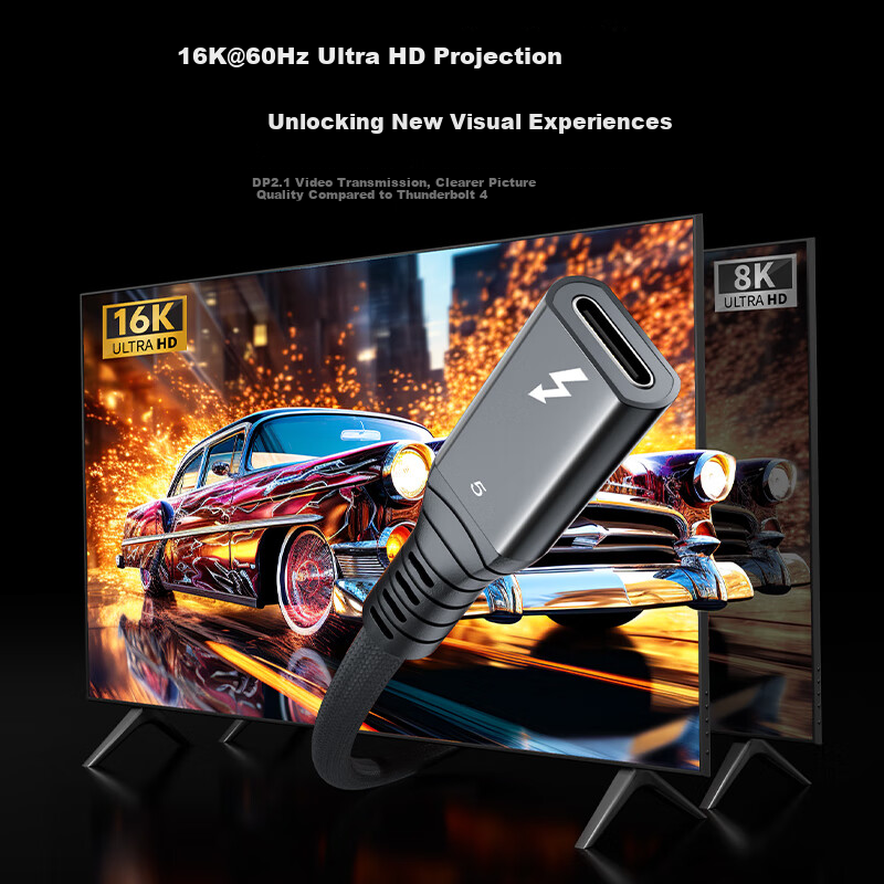 ULT-unite Thunderbolt 5 Coaxial Cable Extension 16K High Definition Projection Screen 120Gbps Full-Featured Data Cable 240W Fast Charging Thunderbolt 4/3 Laptop Dock 0.4m