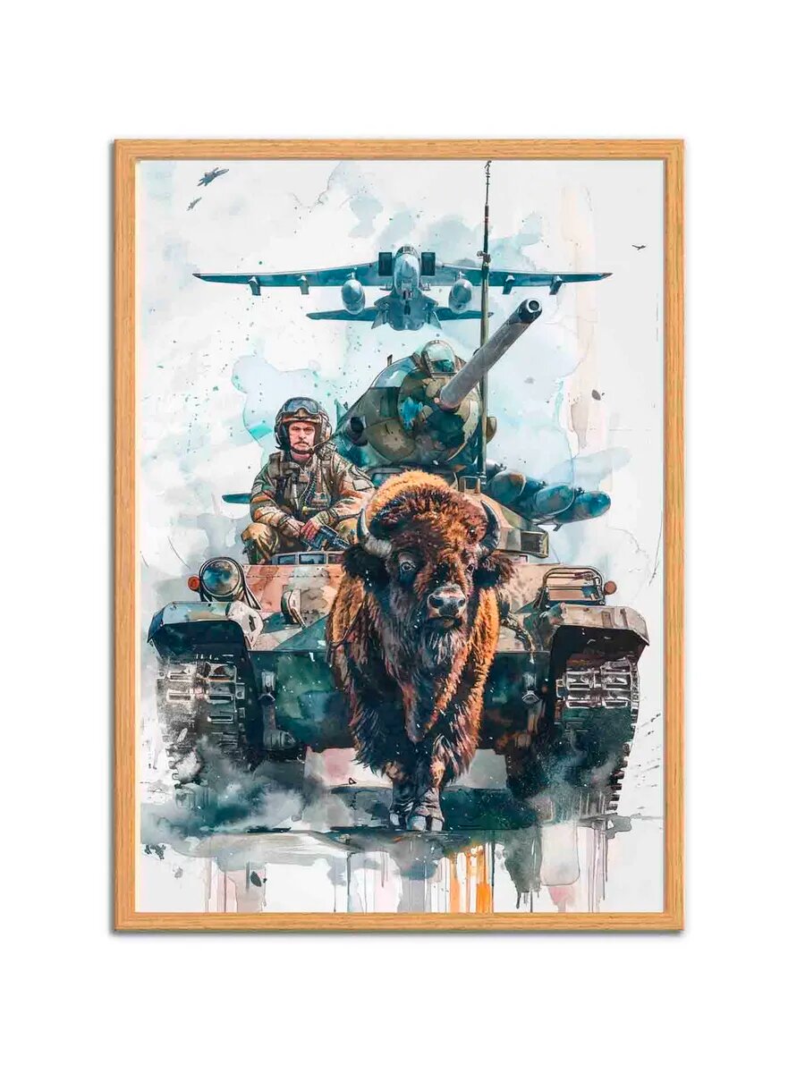 Бизон-животное-солдат 2, Плакат 30x42см