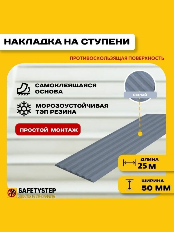 Самоклеящаяся резиновая антискользящая полоса 50x3 мм, 25M, Серый цвет лента против скольжения для ступеней, плитки, пандусов