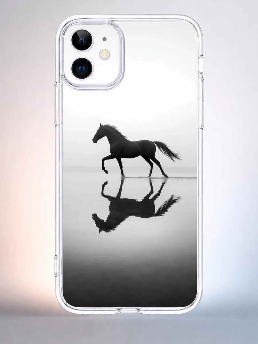 Чехол iPhone 11 лошадь силуэт силиконовый прозрачный