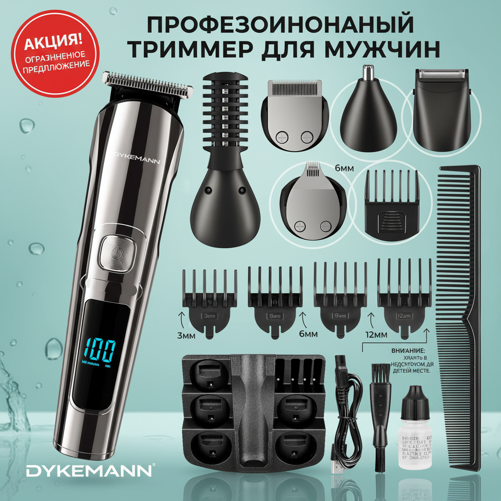 Триммер-бритва для бороды и волос DYKEMANN BARTHAARE GR-24