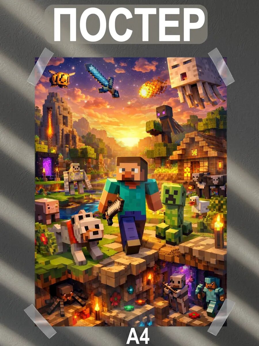 Постер интерьерный на стену а4 minecraft