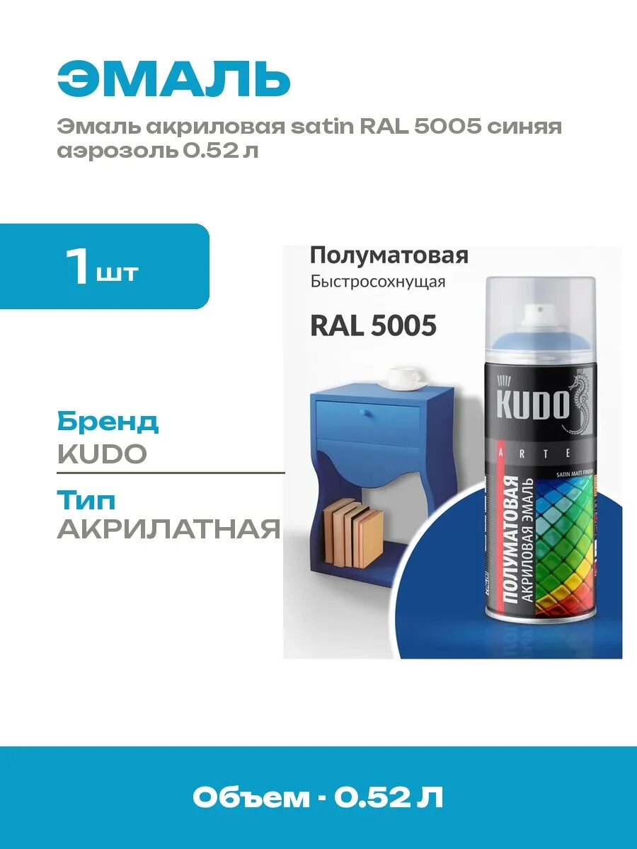 Эмаль акриловая satin синяя для водостойких обоев 0.52 л
