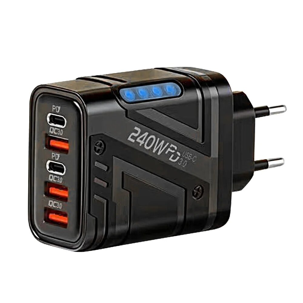 Зарядное Устройство USB-C PD 5-в-1 С Быстрой Зарядкой 3.0 И Вилкой EU/US Для iPhone, EU Black
