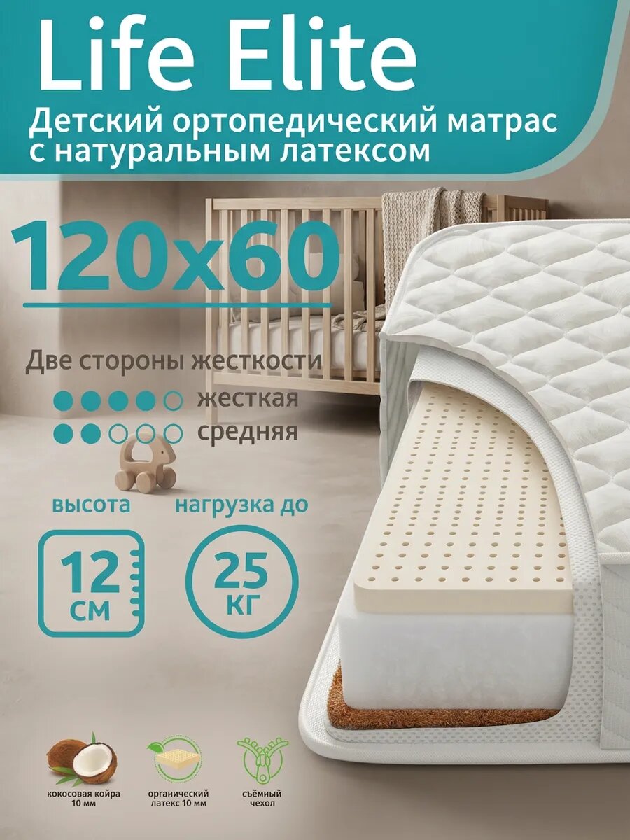 Матрас 120х60 в кроватку с латексом и кокосовой койрой