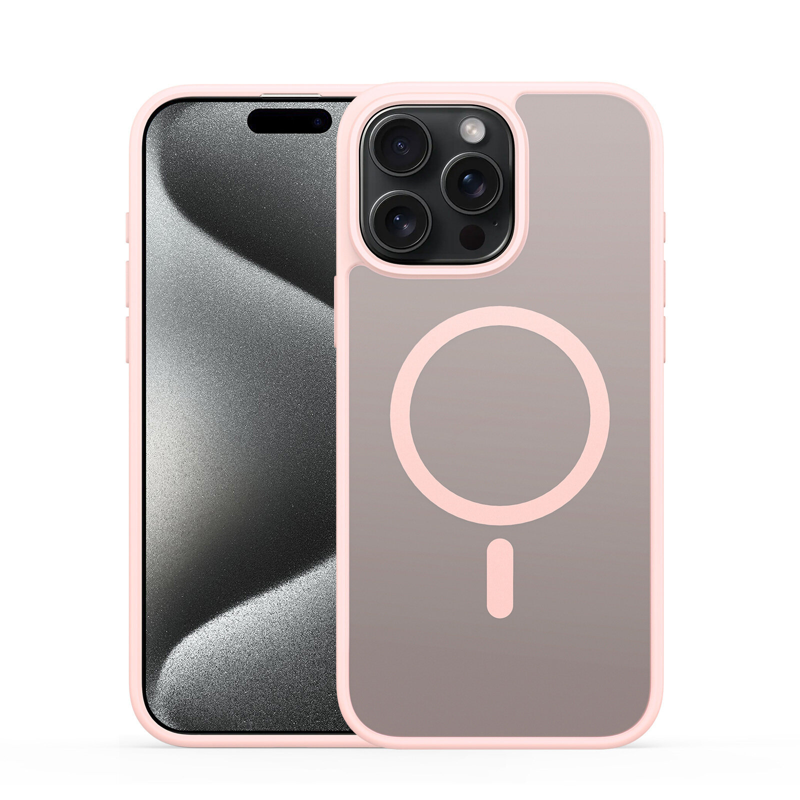 Прозрачный матовый чехол с рамками розового цвета (Light Pink) и с MagSafe от Dux Ducis для iPhone 15 Pro Max, серия Yind Series Case