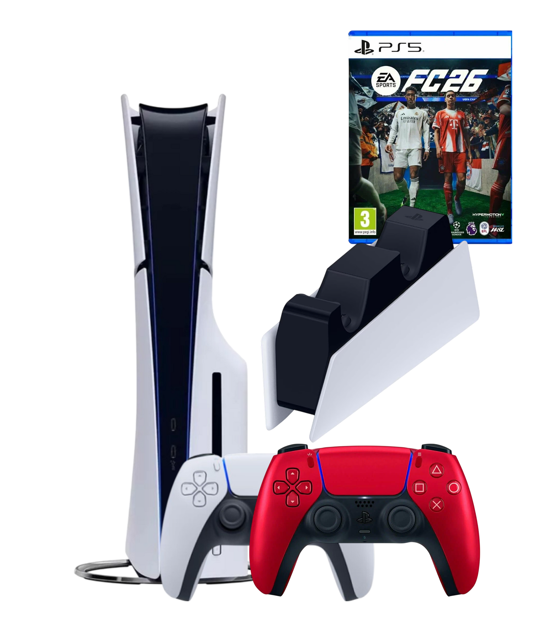 Игровая приставка PlayStation 5 Slim + 2й геймпад вулканический красный + игра FC26 + зарядная станция