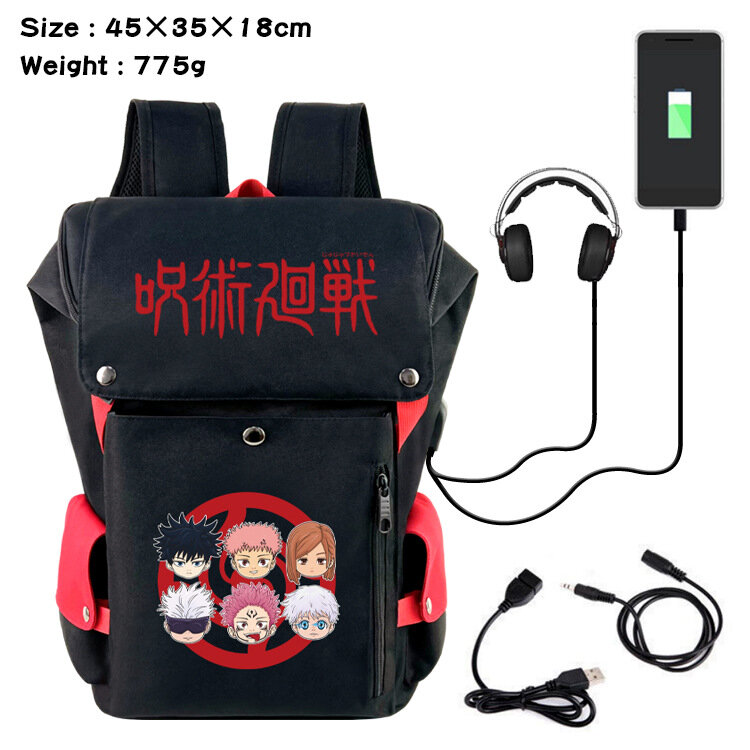 Аниме-рюкзак Jujutsu Kaisen, 45×35×18 см, 775 г, USB-порт, отделение для ноутбука, вмещает А4, для студентов и путешествий