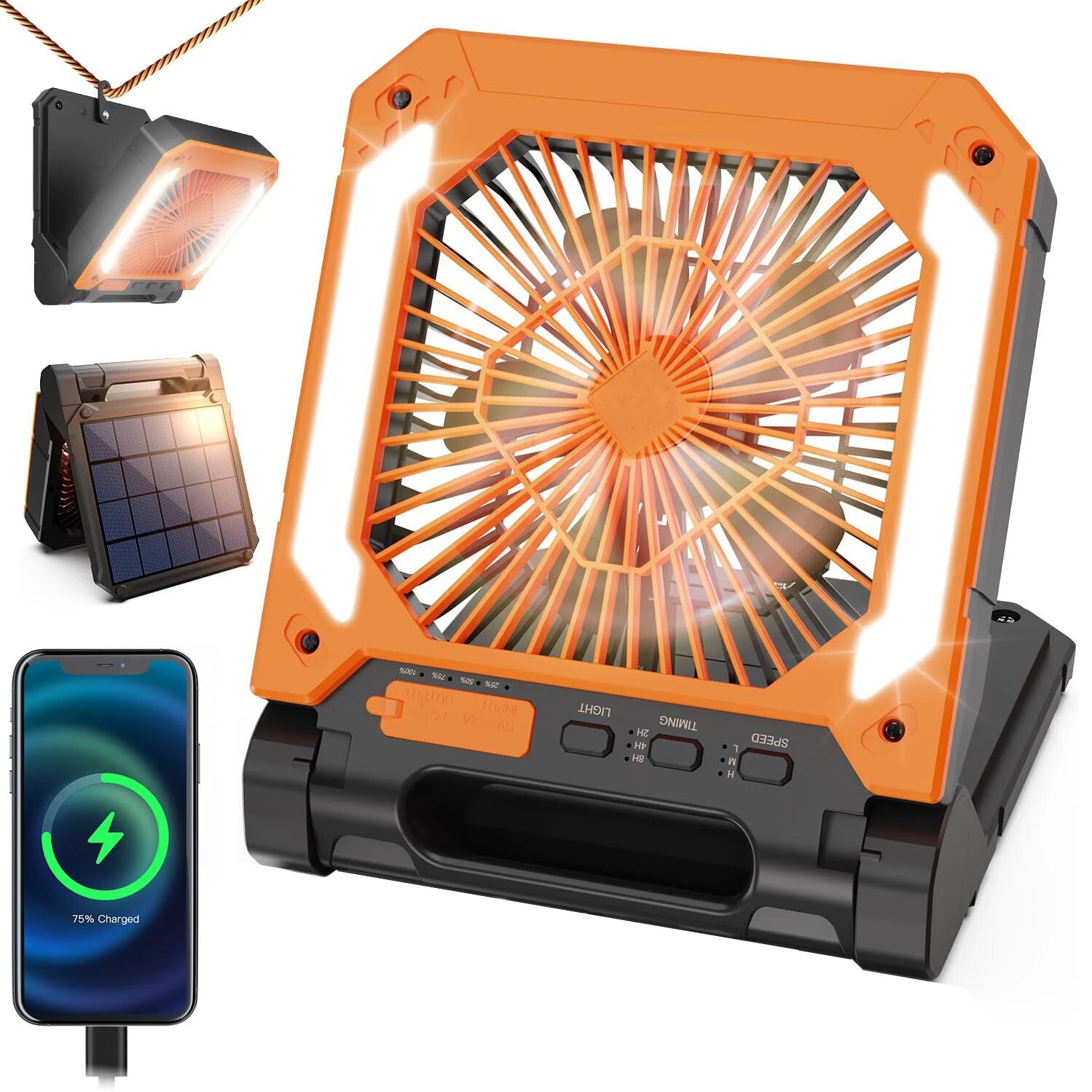 Солнечный вентилятор WAAJEA Solar Camping Fan 10000 мАч Оранжевый, FAN001-Orange