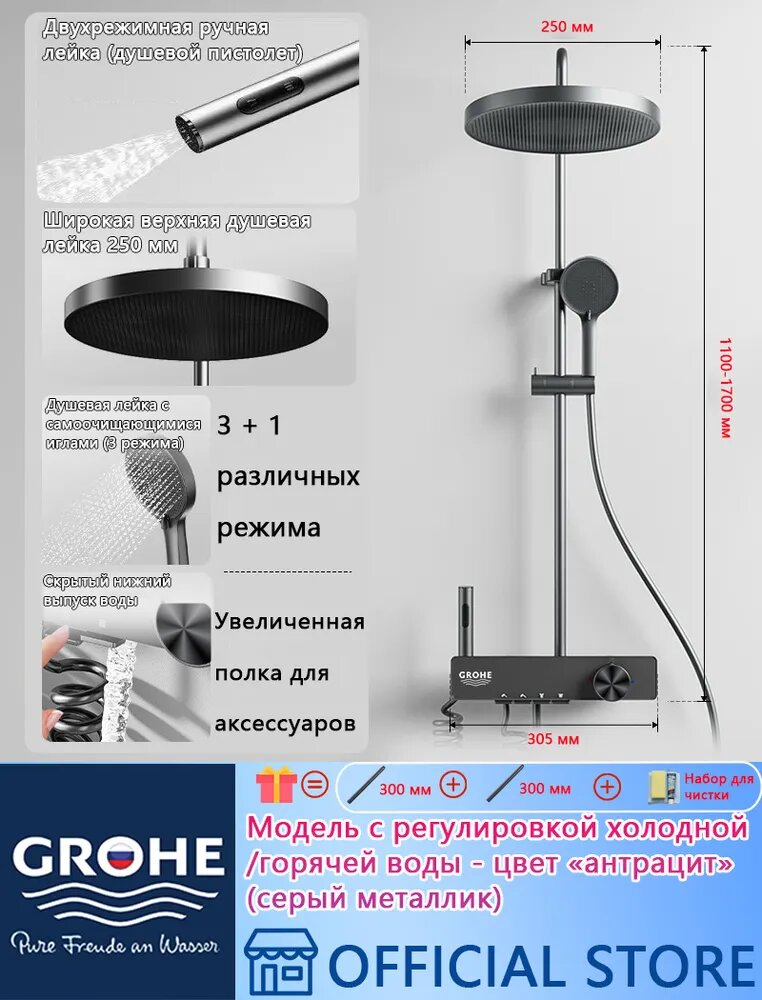 GROHE Душевой комплект темно-серый, серый