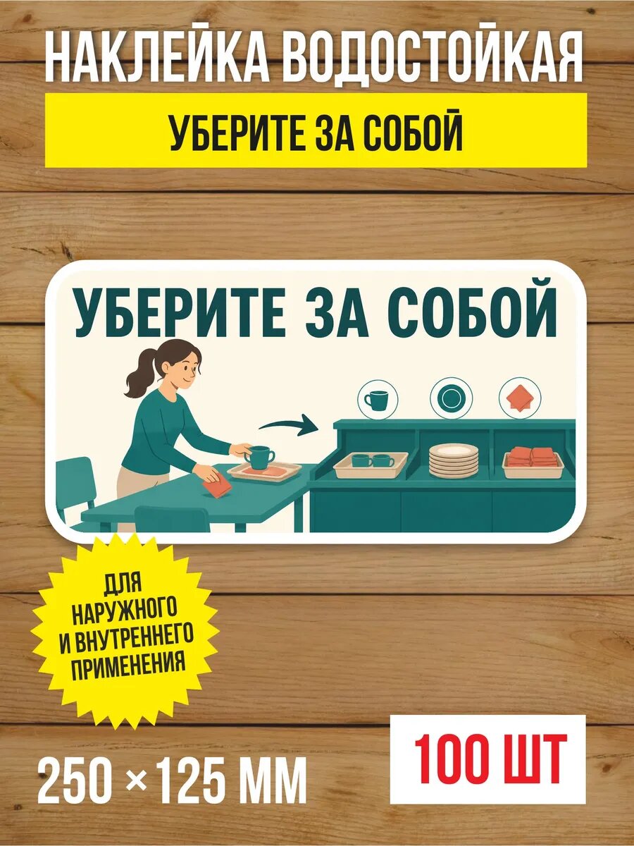 Наклейка «Уберите за собой» виниловая, 250х125 мм, 100 шт